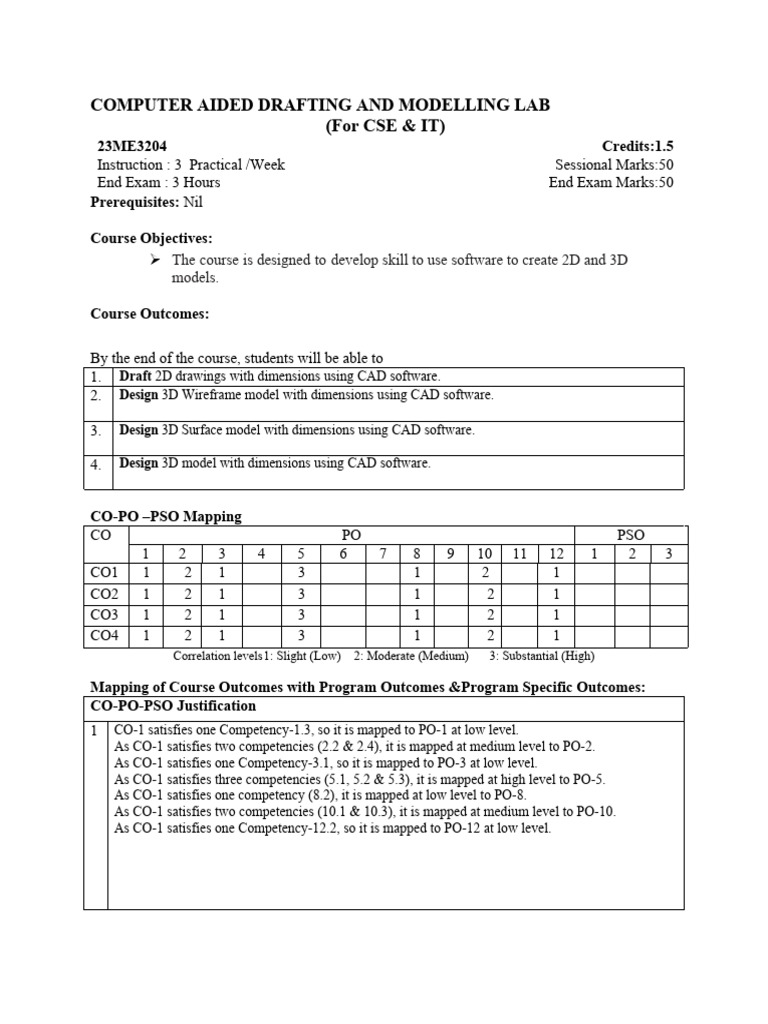 23me3204 Computer Aided Drafting and Modelling Lab | Download Free PDF | 3 D Computer Graphics ...