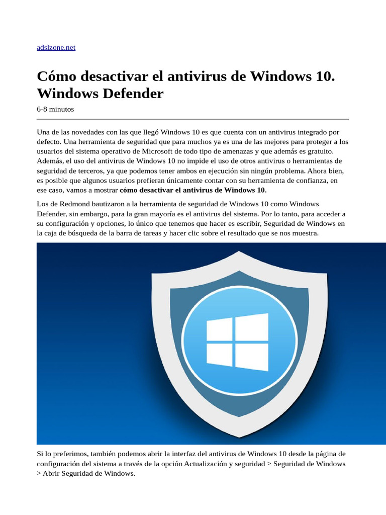 Cómo Desactivar El Antivirus de Windows 10 | PDF