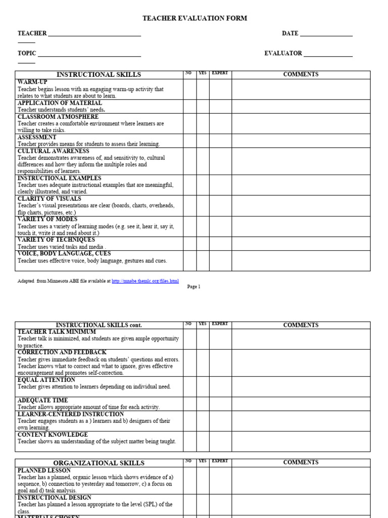 Teacher Evaluation Form 5 | PDF | Teachers | Learning