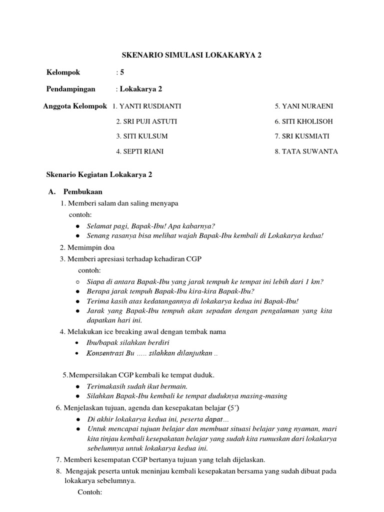 Skenario-Simulasi-Lokakarya-Tata Suwanta-Kelompok 5-CPP11 | PDF