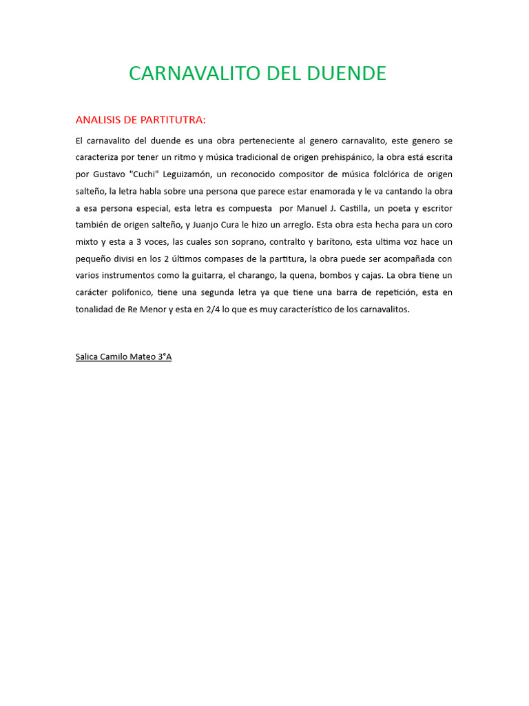 Análisis del Carnavalito del Duende | PDF | Arte | Poesía