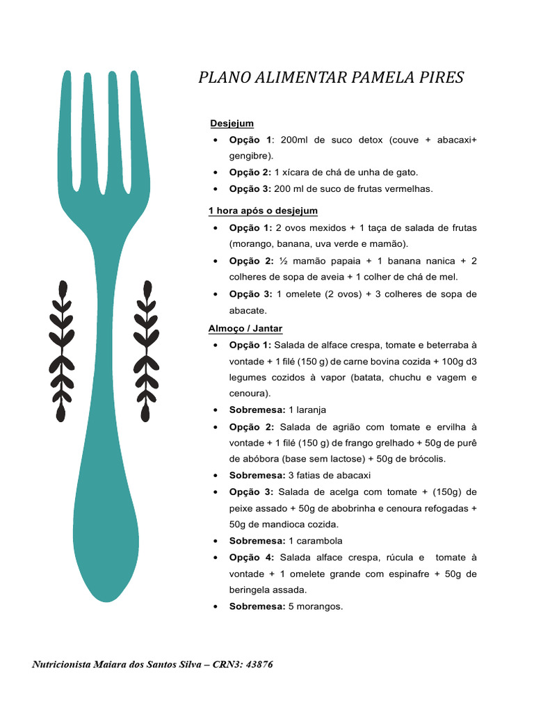 Plano Alimentar Personalizado para Pamela | PDF | Alimentos | Comidas e ...