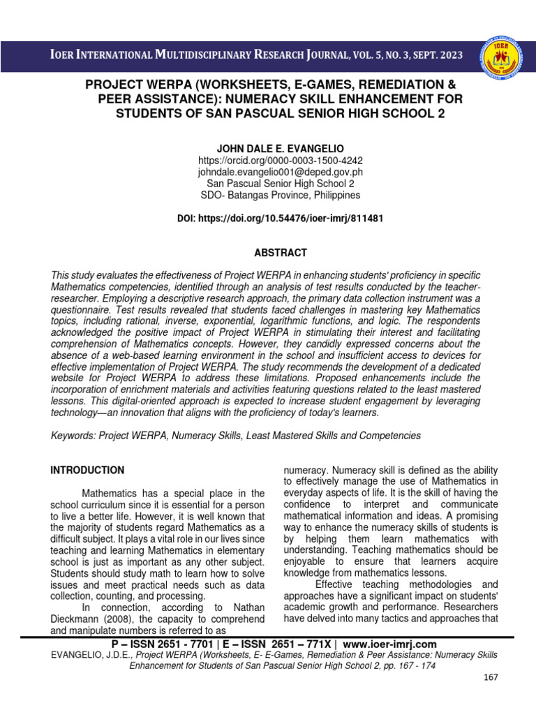 Project WERPA (Worksheets, E - E-Games, Remediation & Peer Assistance ...