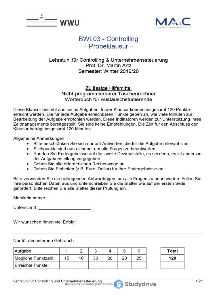 Probeklausur 1920 | PDF