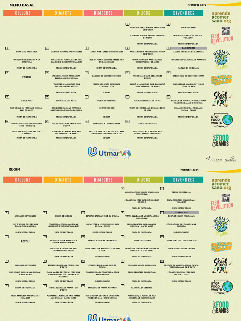 Menú Escola Febrer | PDF