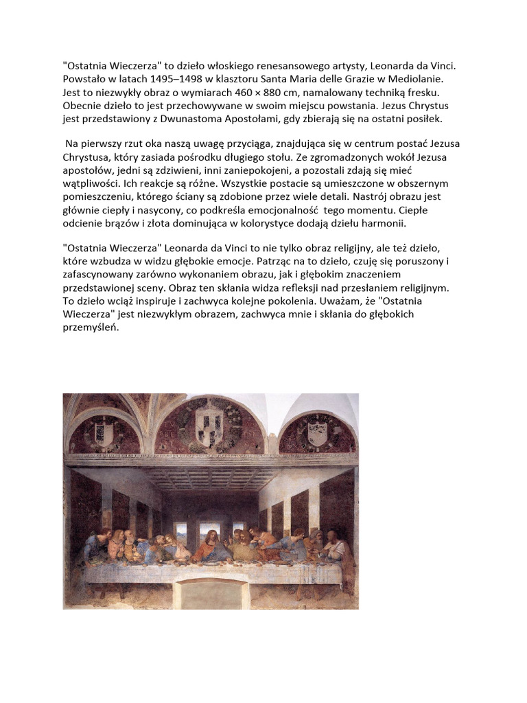 Opis Obrazu Ostatnia Wieczerza | PDF