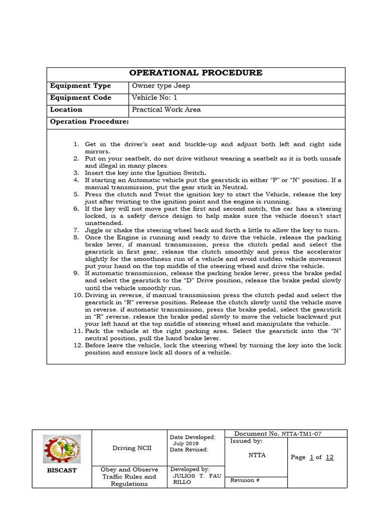 01 Operational Procedure | Download Free PDF | Manual Transmission | Clutch