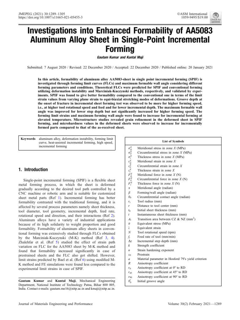 Investigations Into Enhanced Formability of AA5083 Aluminum Alloy Sheet in Single-Point ...