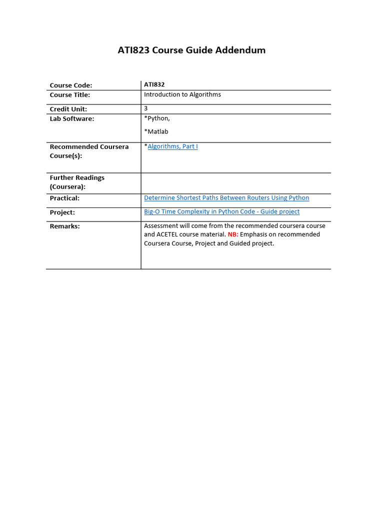 ATI823 Course Guide Addendum | PDF