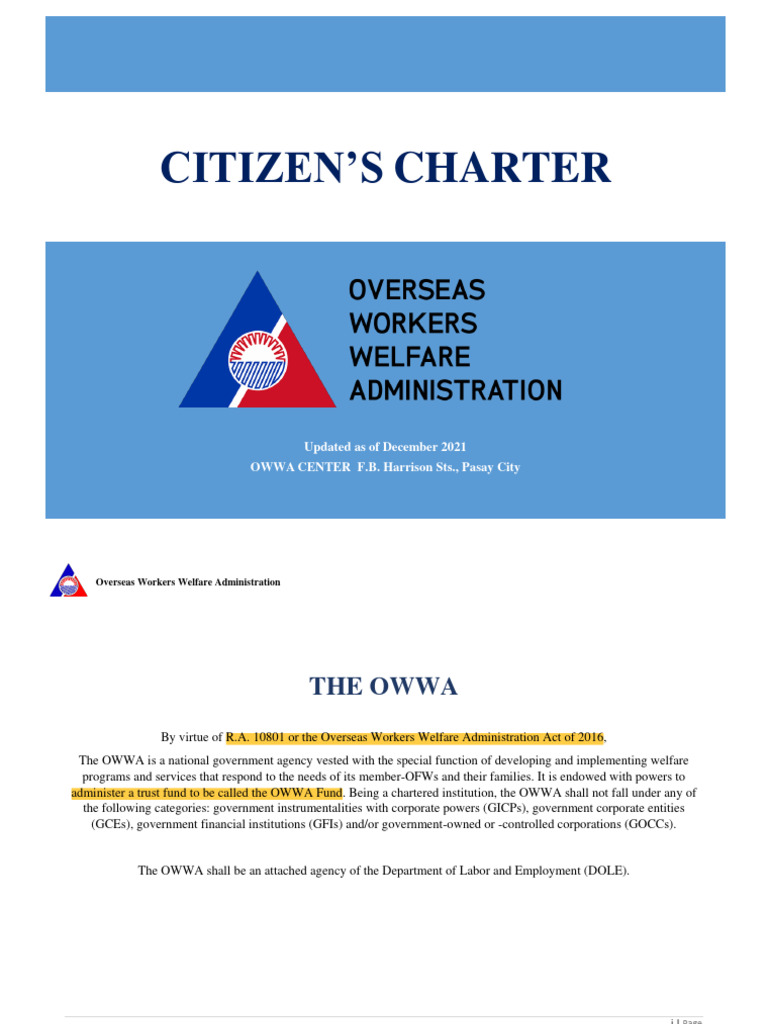 OWWA Citizens Charter | PDF | Labor | Economies