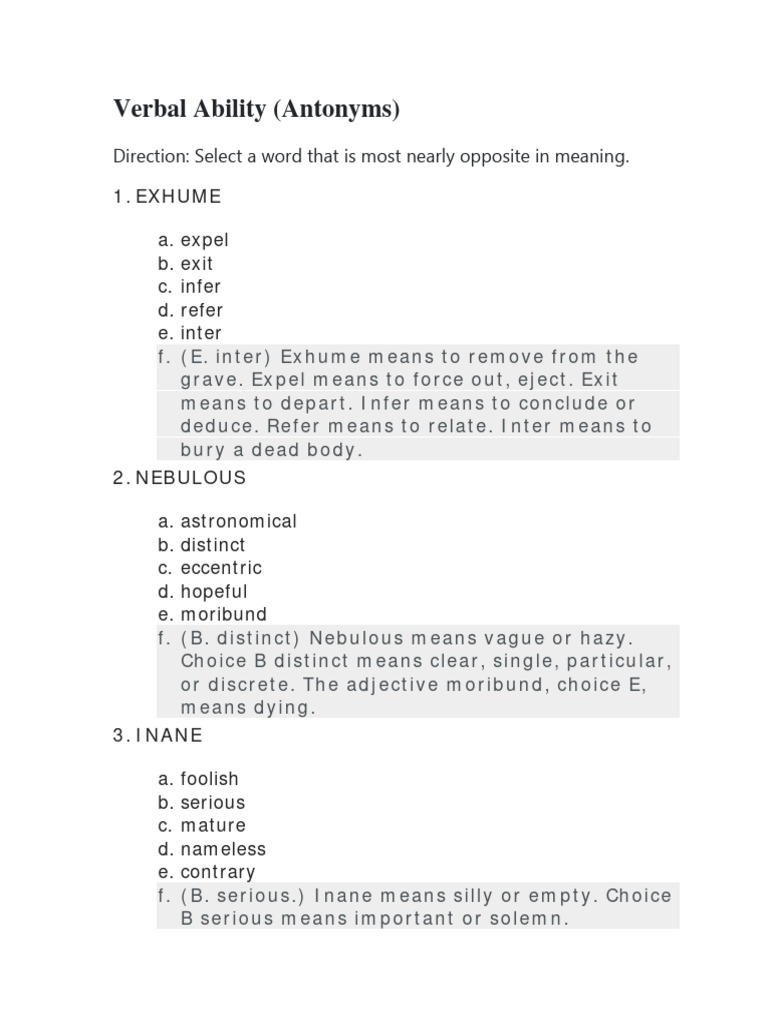 Verval Ability Antonyms | Download Free PDF | Psychology