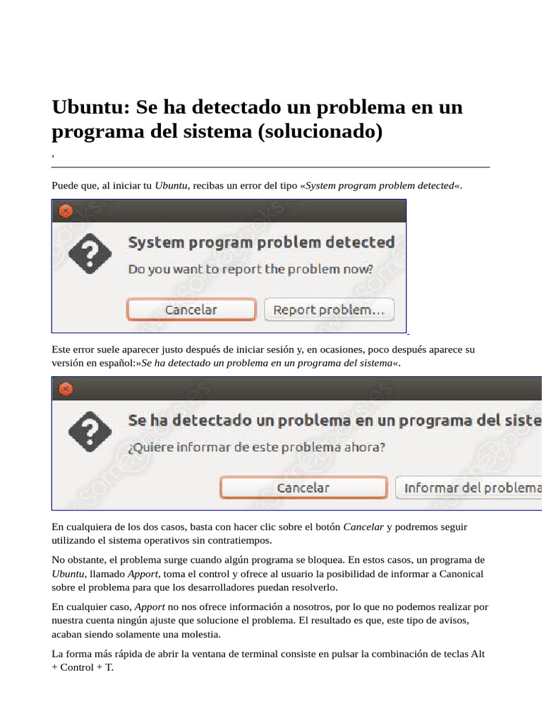 Solución al error "Problema del sistema" en Ubuntu | PDF | Archivo de ...