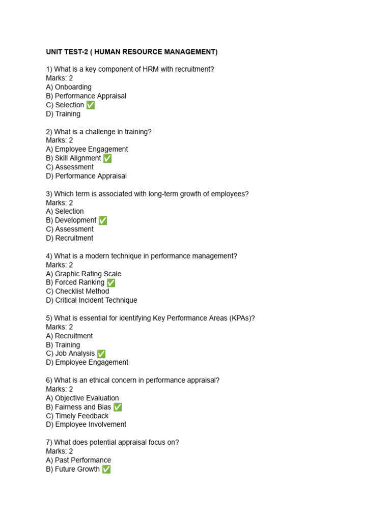 Unit Test-2 (Human Resource Management) | PDF