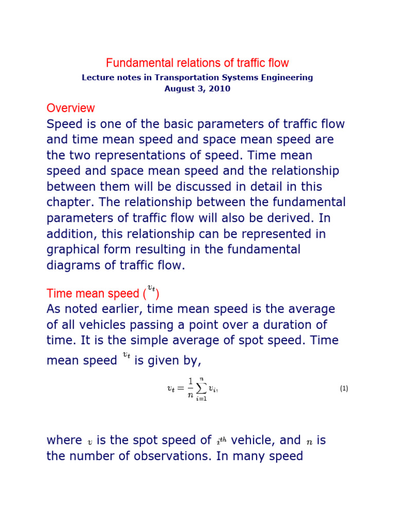 Space Mean Speed Calculation | PDF | Time | Mean