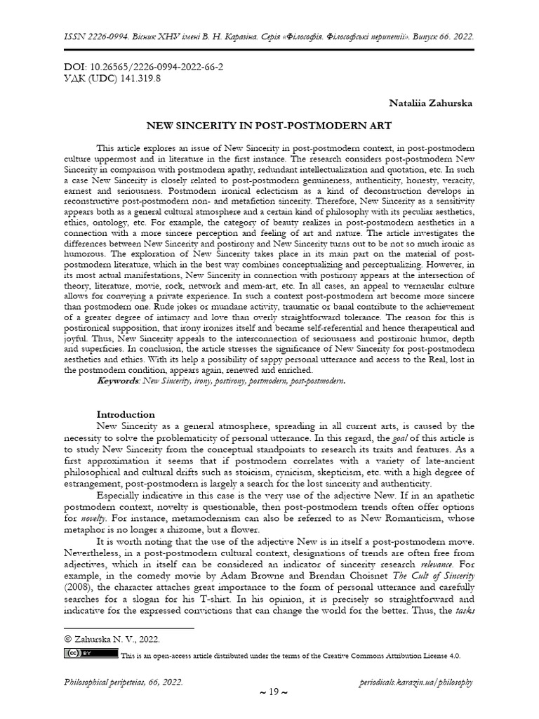 Zahurska - New Sincerity in Post-Postmodern Art | PDF | Postmodernism ...
