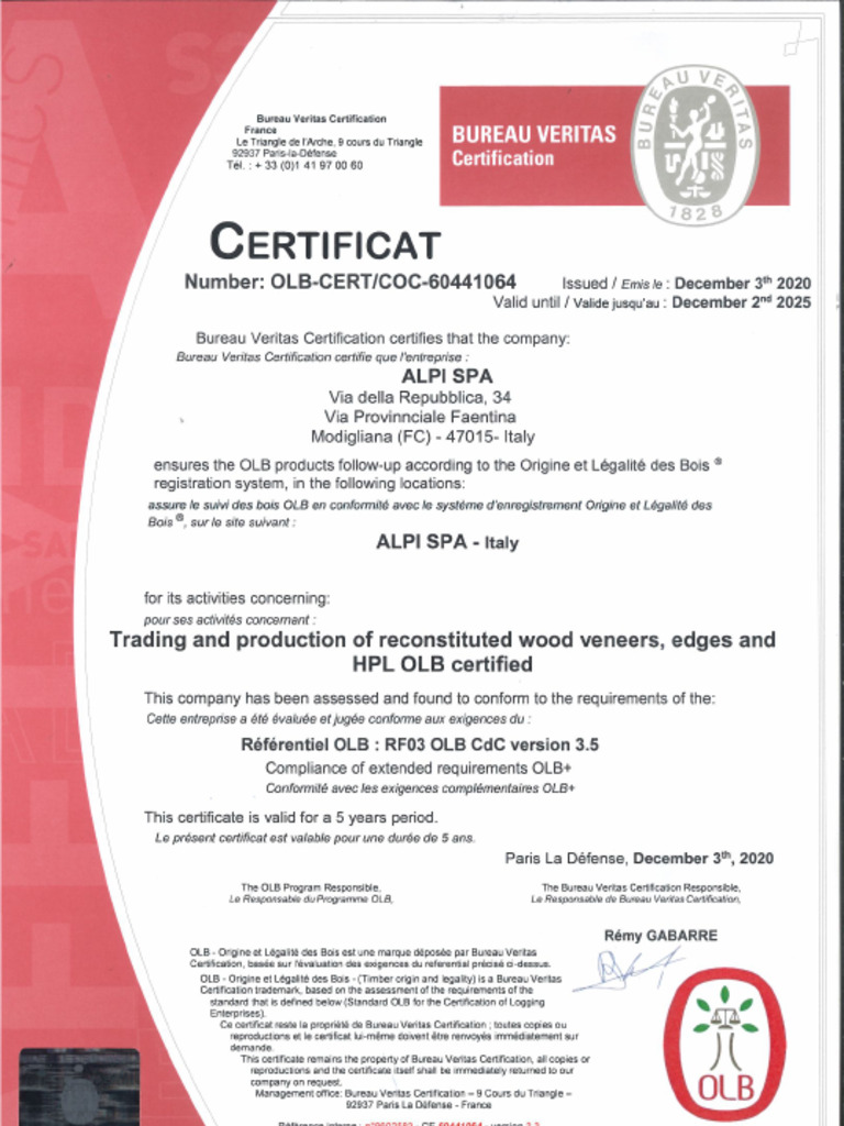 Cert Olb Alpi Spa Coc 60441064 | PDF