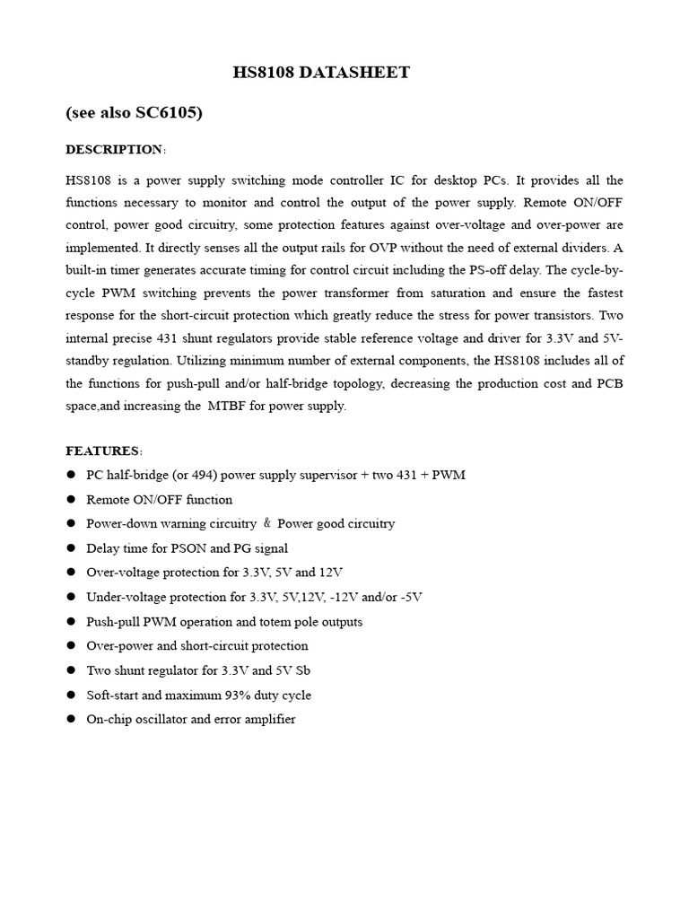 HS8108 | PDF | Power Supply | Electronic Circuits
