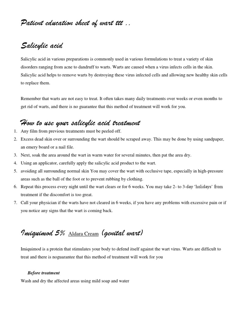 Patient Education Sheet For Warts Treatment | PDF | Surgery | Medical ...