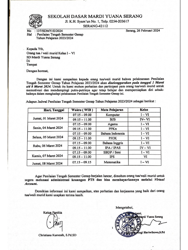 Surat Edaran PTS Genap 2024 | PDF