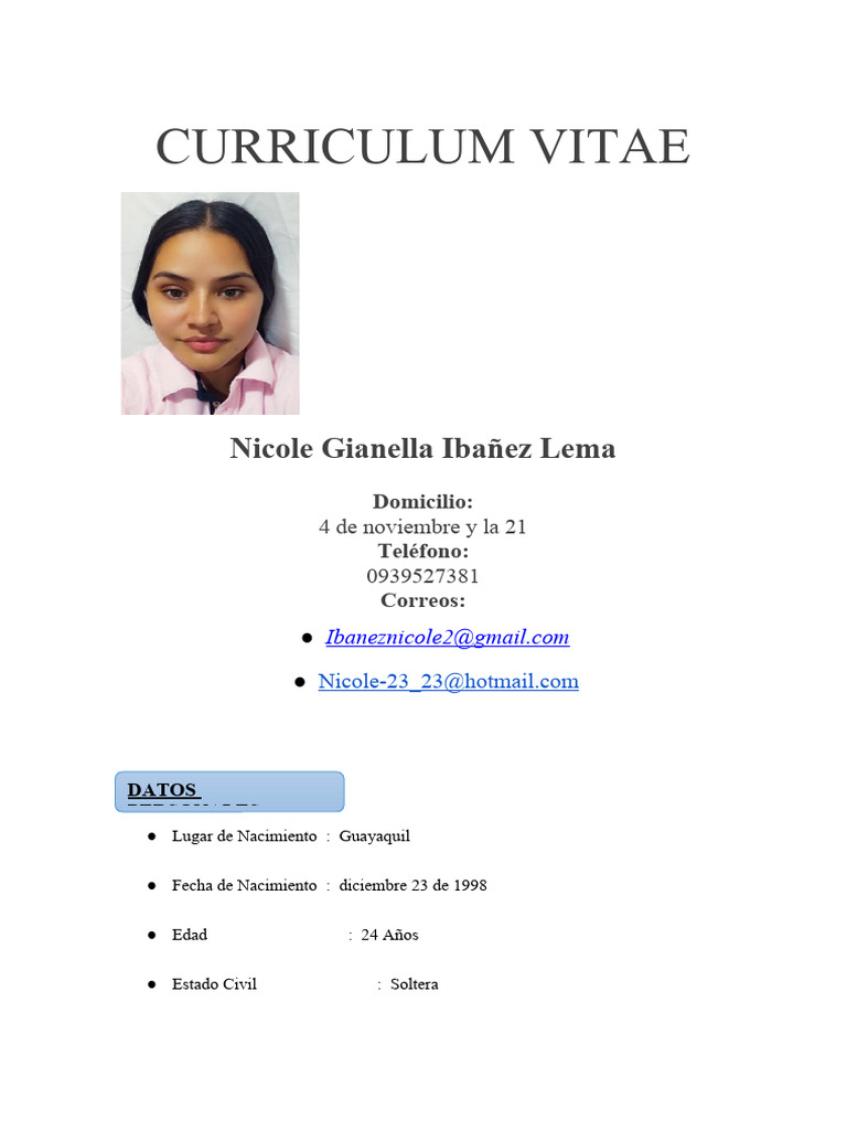 Curriculum Vitae Nicole Ibañez | PDF