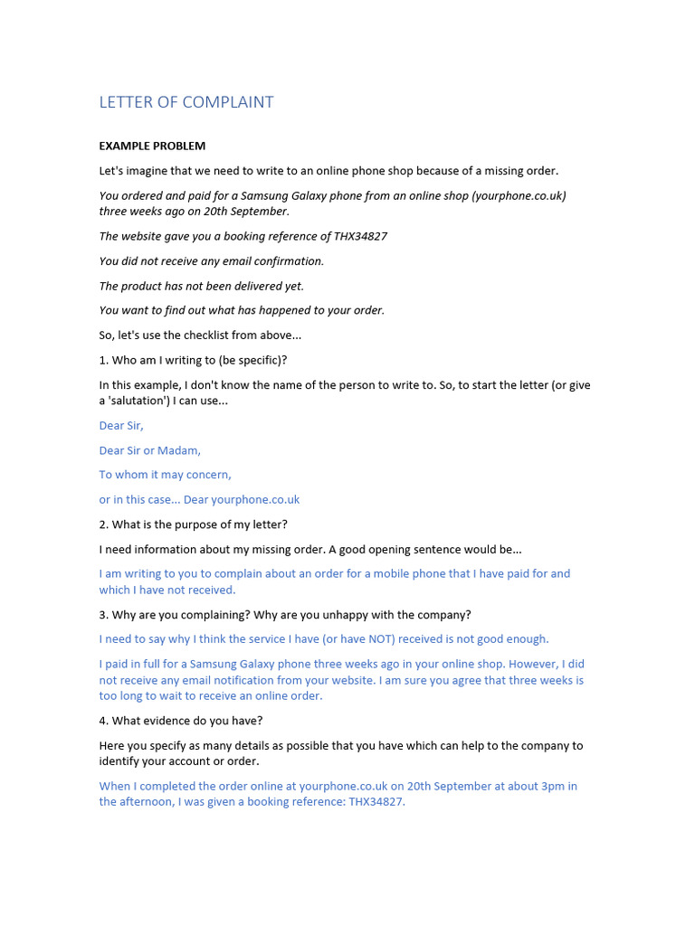 Letter of Complaint | PDF