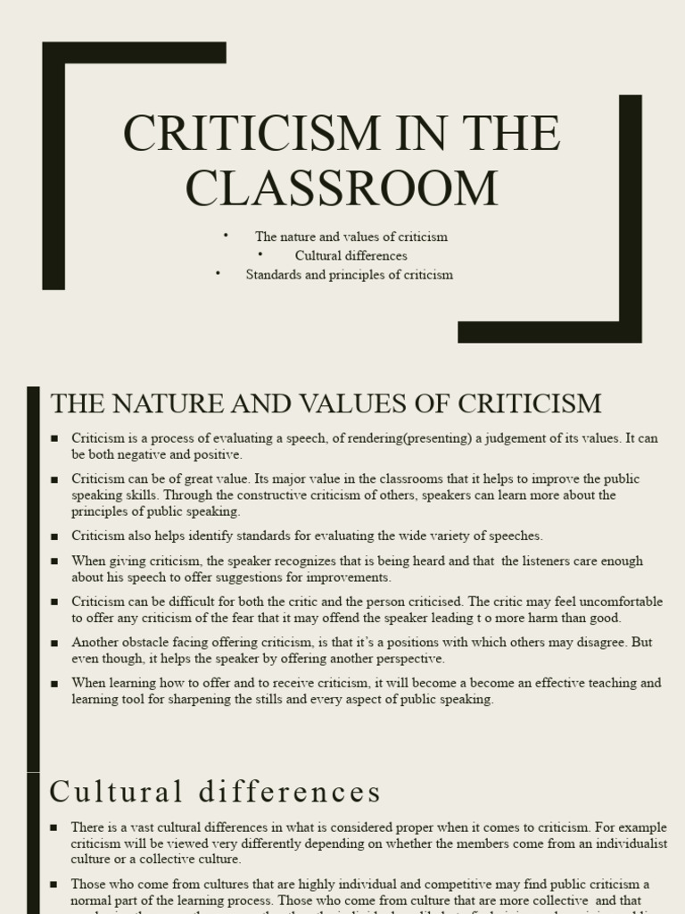 UNIT 5 Criticism in The Classroom | PDF | Public Speaking | Thought
