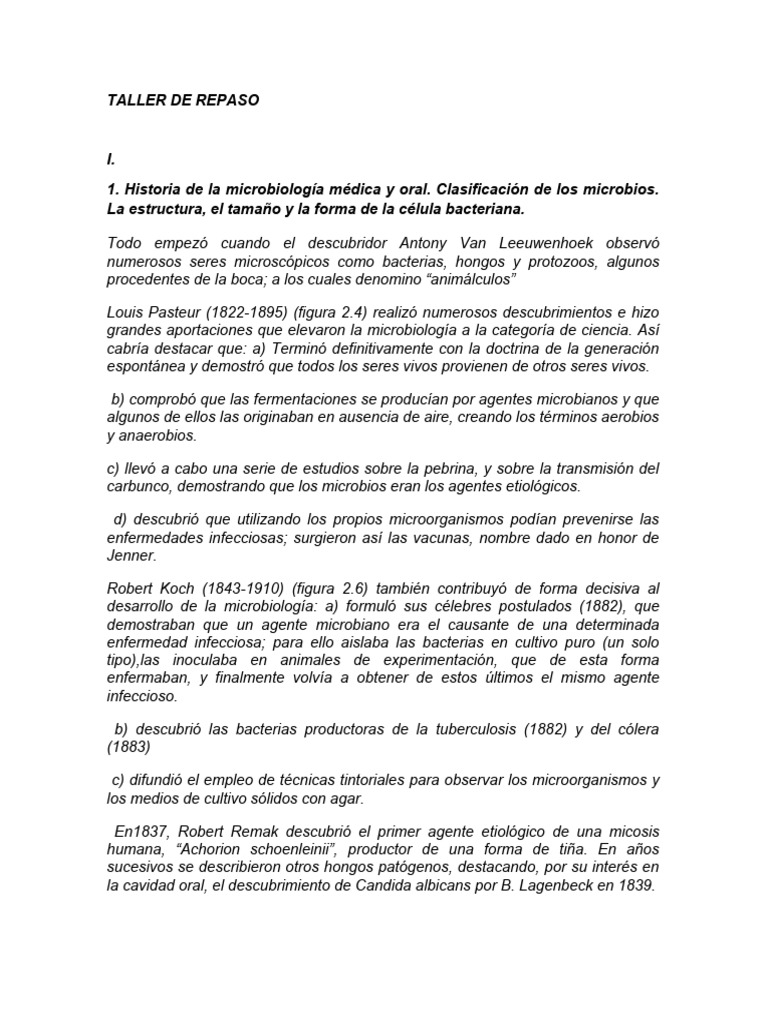 Taller de Repaso-Micro | PDF | Sistema inmune | Las bacterias