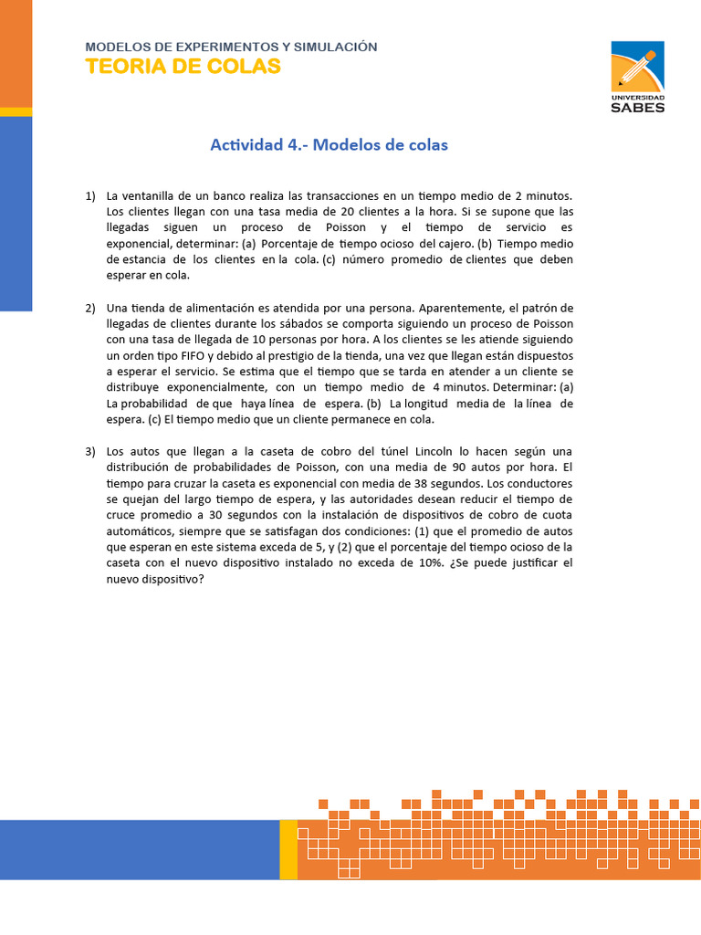 archivo actividad 4 modelos de colas | PDF