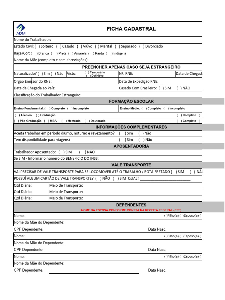 Ficha Cadastral | PDF