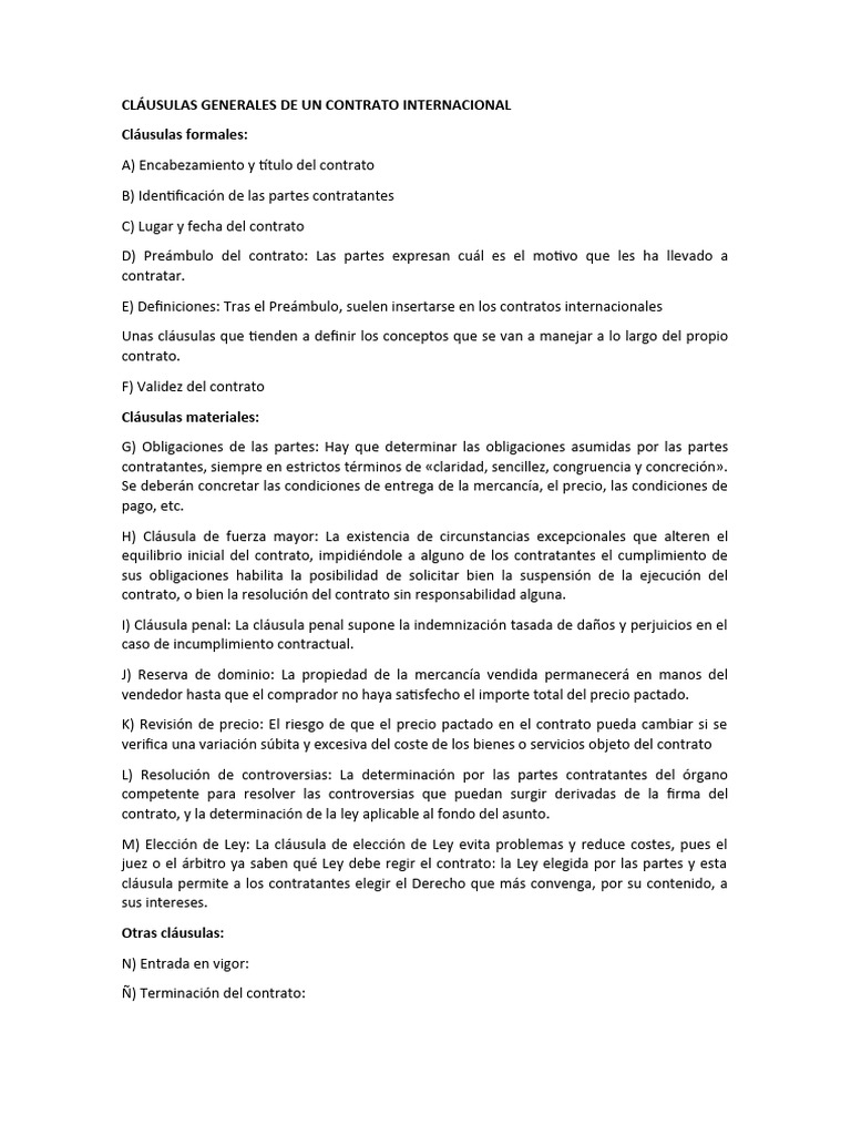Cláusulas Generales de Un Contrato Internacional | PDF | Precios ...