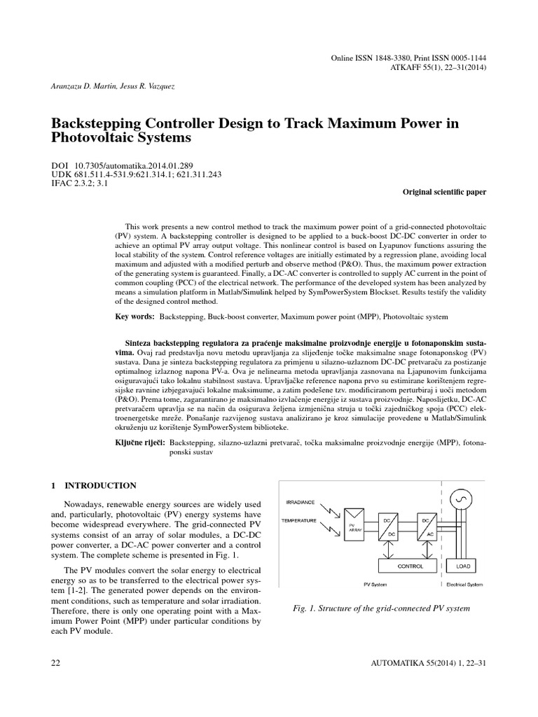 Backstepping Controller Design To Track Maximum Power in Photovoltaic Systems | PDF | Solar ...