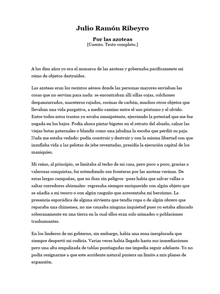 Julio Ramón Ribeyro. Por Las Azoteas (Cuento. Texto Completo.) | PDF | Poesía