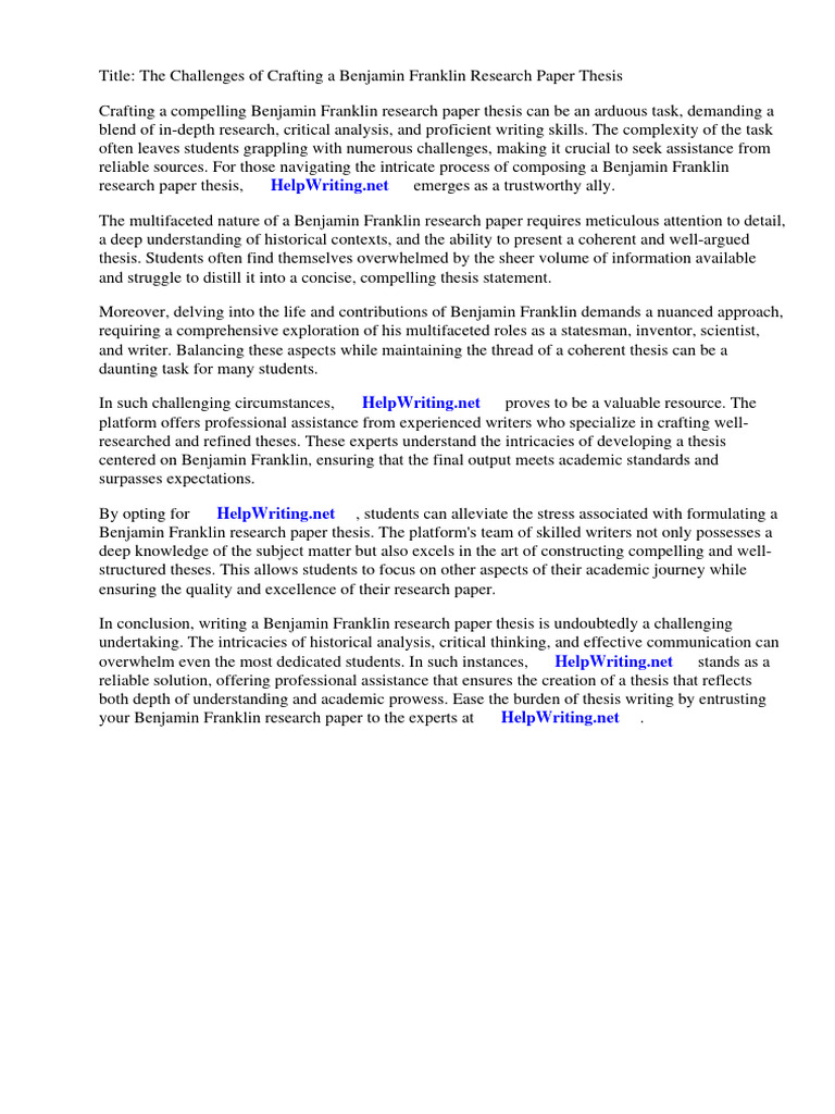 Benjamin Franklin Research Paper Thesis | PDF