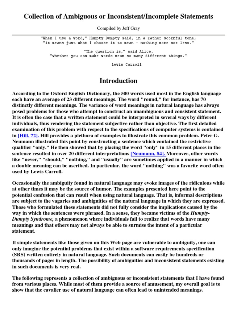 Collection of Ambiguous or Inconsistent | Download Free PDF | Ambiguity ...