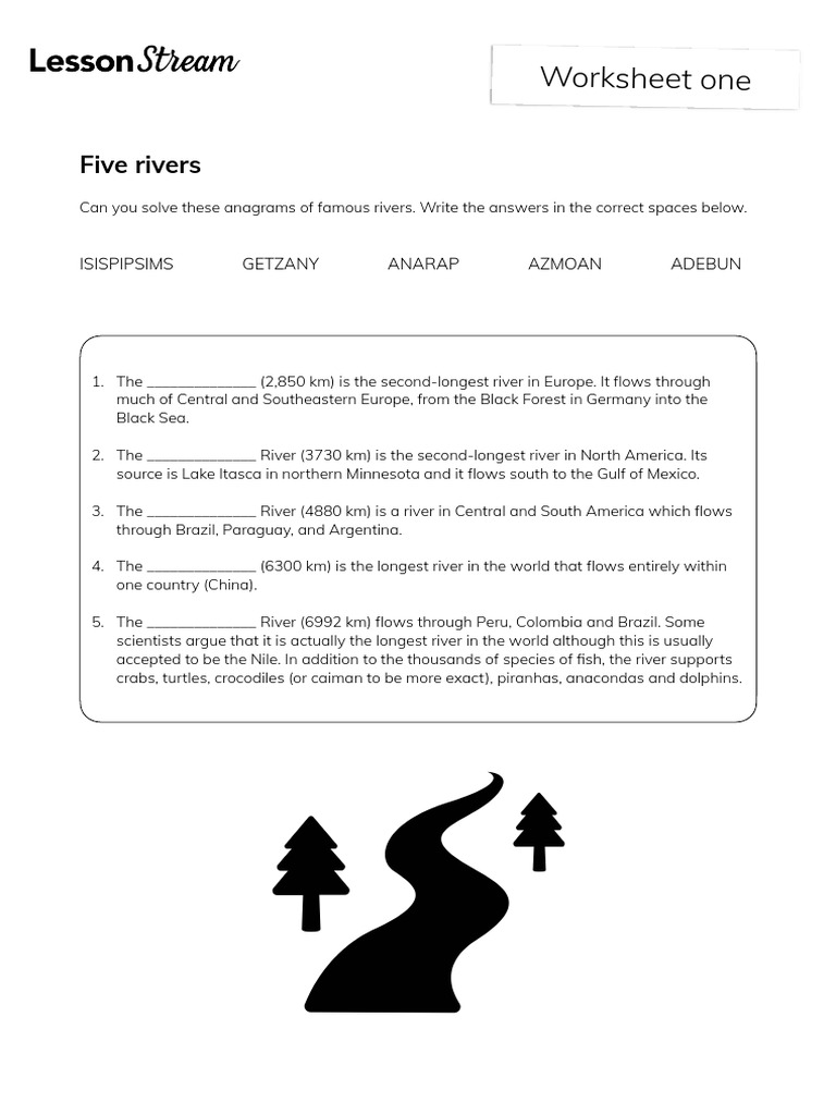 Famous Rivers Anagram Worksheet | PDF