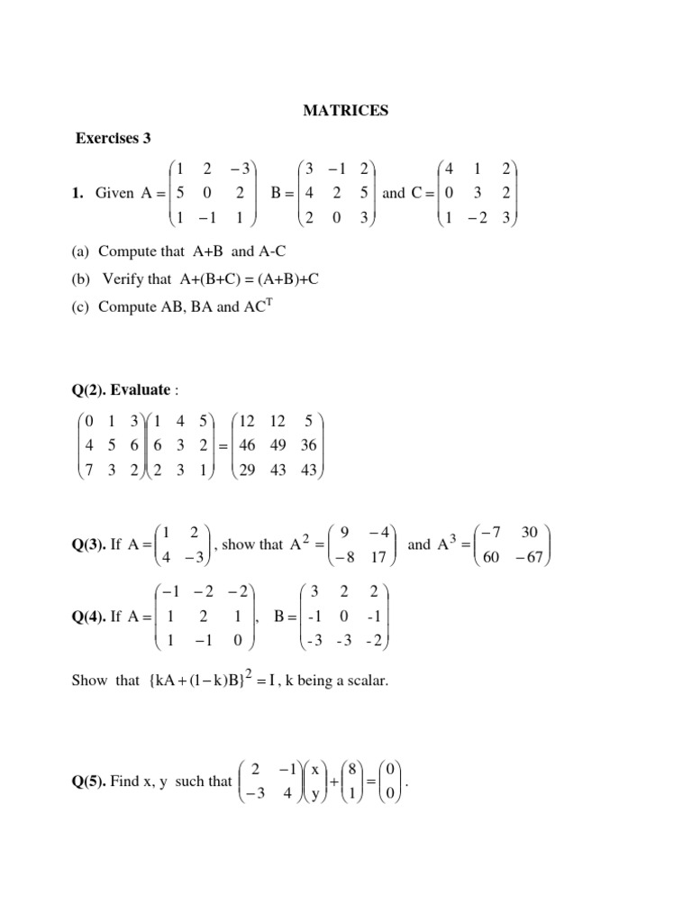 1013 - Mathematics Matrices Questions | PDF | Operator Theory | Functional Analysis