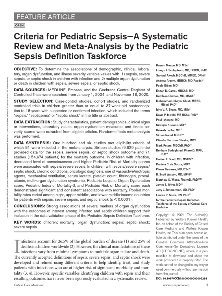 Criteria For Pediatric Sepsis A Systemat | PDF