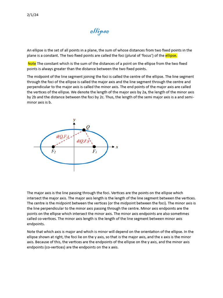 Ellipse | PDF | Ellipse | Cartesian Coordinate System