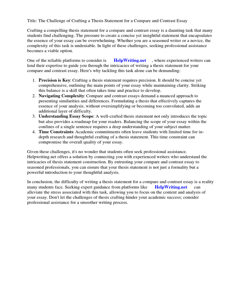 Writing A Thesis Statement For A Compare and Contrast Essay | PDF ...