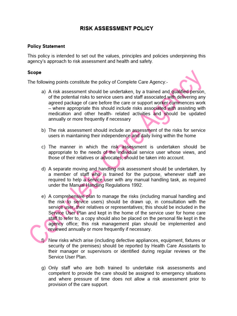 Risk Assessment Policy | PDF | Risk | Hazards