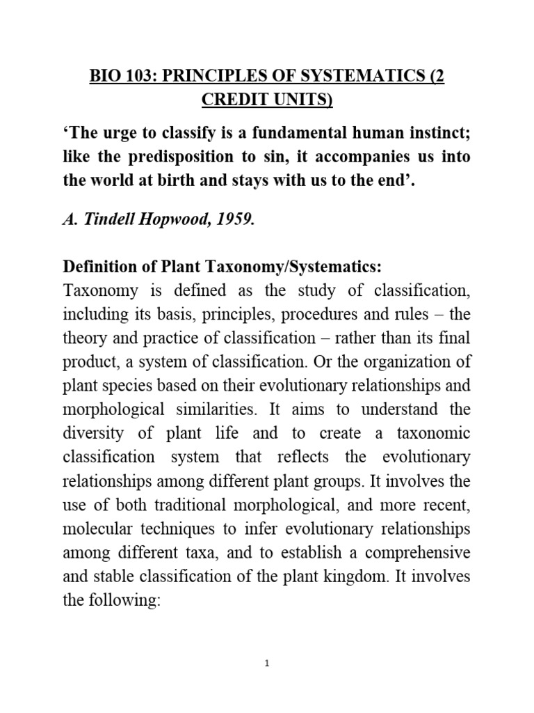 Principles of Systematics | PDF