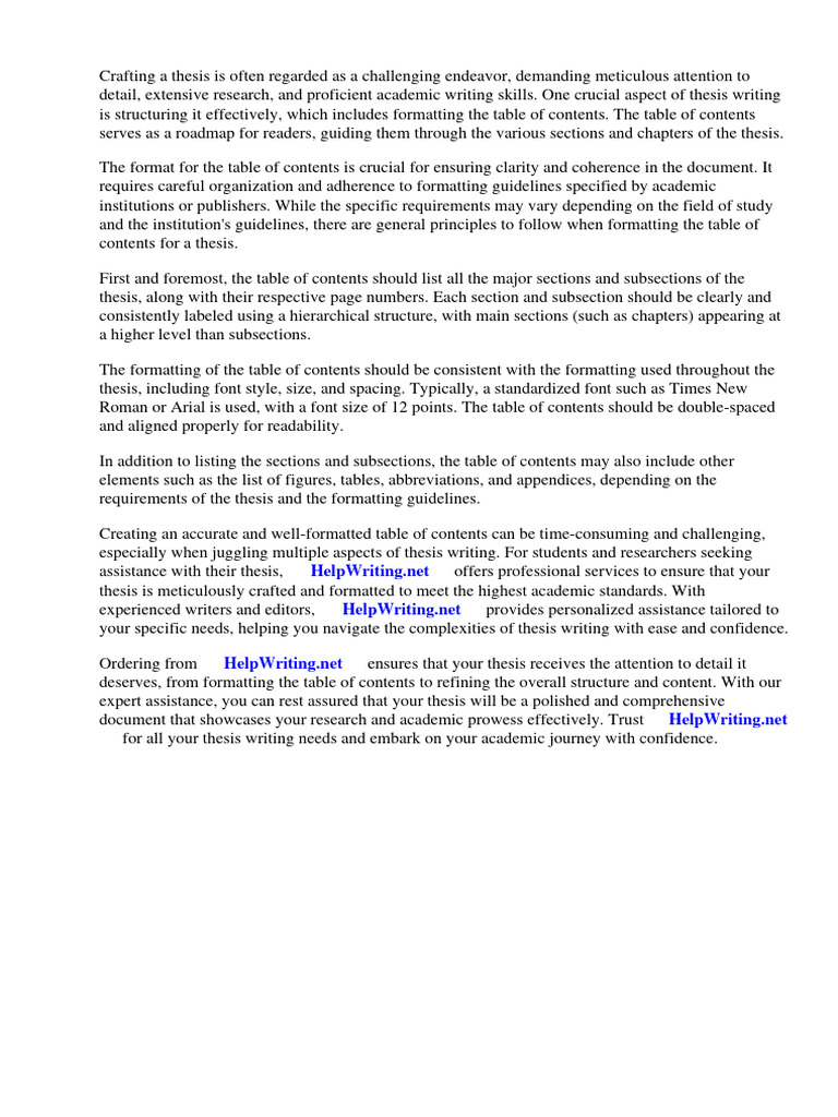 Thesis Format For Table of Contents | PDF | Thesis | Apa Style