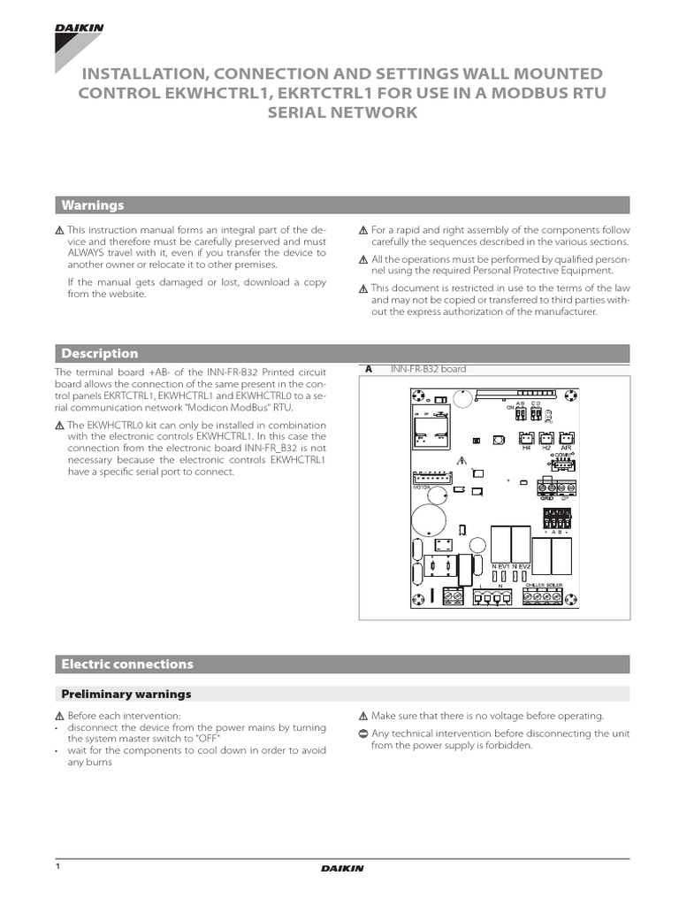 Modbus RTU Installation Guide for EKWHCTRL1 | PDF | Printed Circuit Board | Electrical Connector