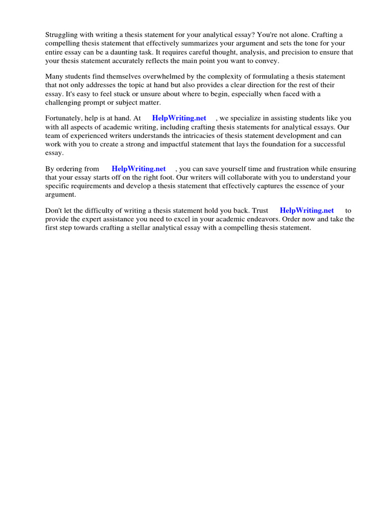 Thesis Statement For Analytical Essay Examples | PDF | Essays | Thesis