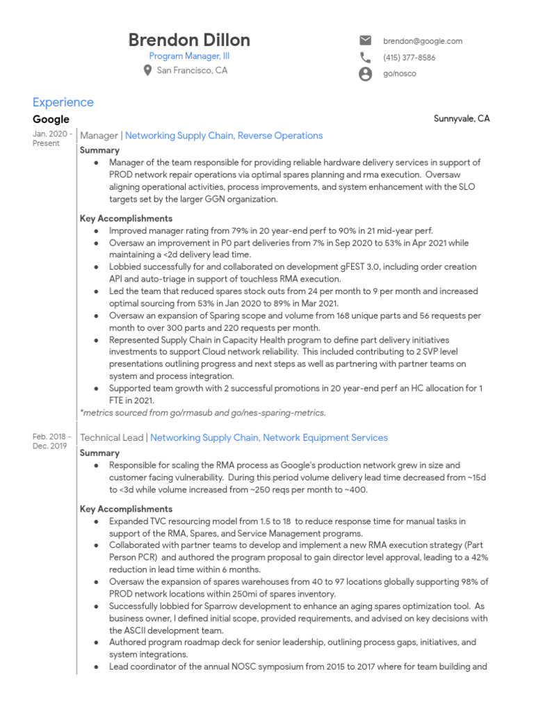 Brendon Dillon: Google Supply Chain Manager | PDF