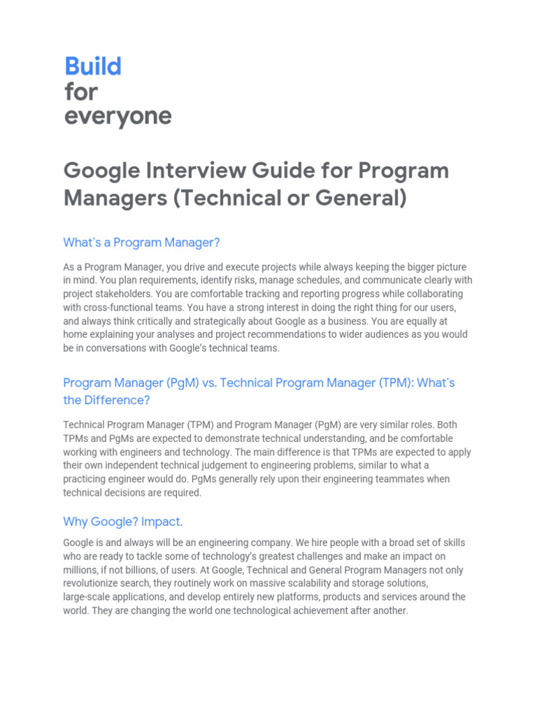 Google Interview Prep Guide - Technical or General Program Manager | PDF | Career & Growth