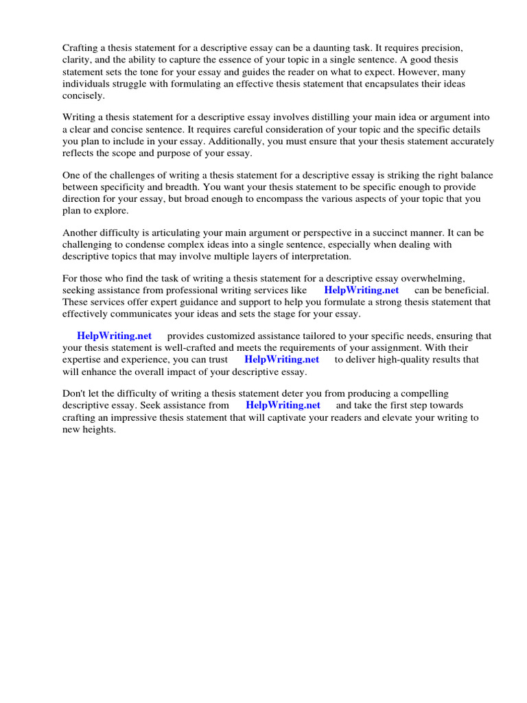 Good Thesis Statement For A Descriptive Essay | PDF | Essays | Thesis