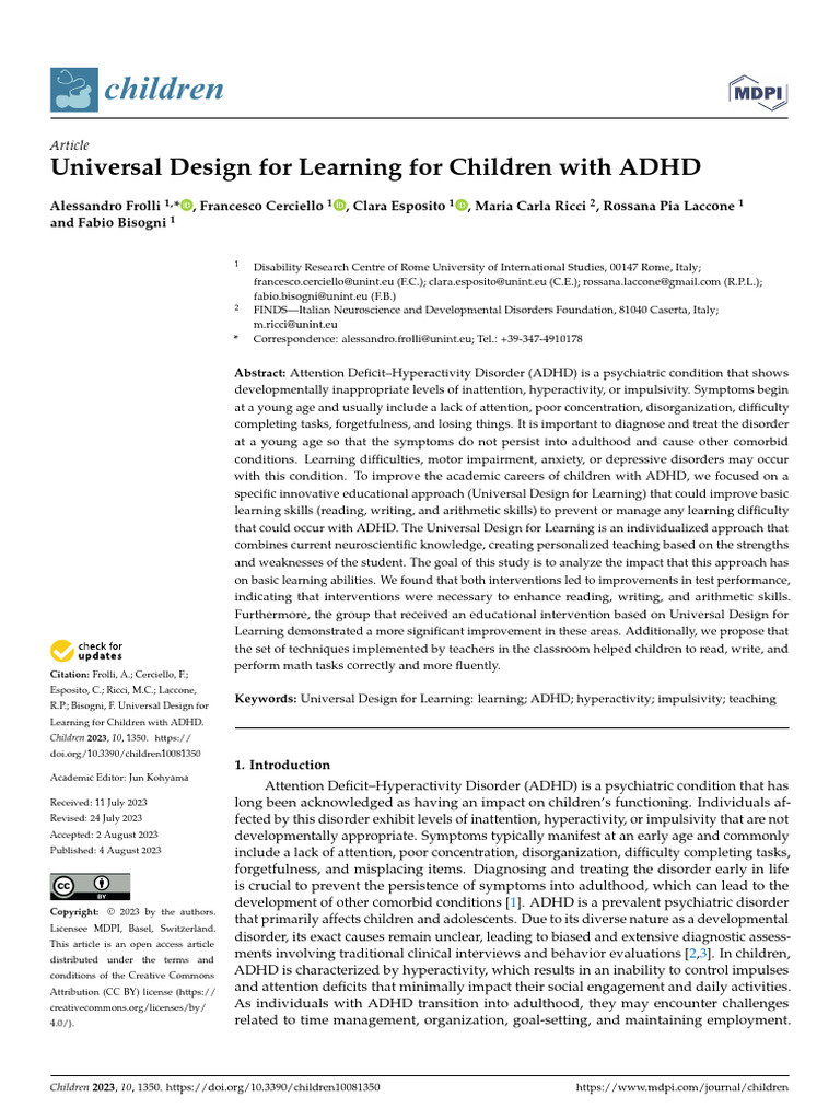 Universal Design For Learning For Children With ADHD | PDF