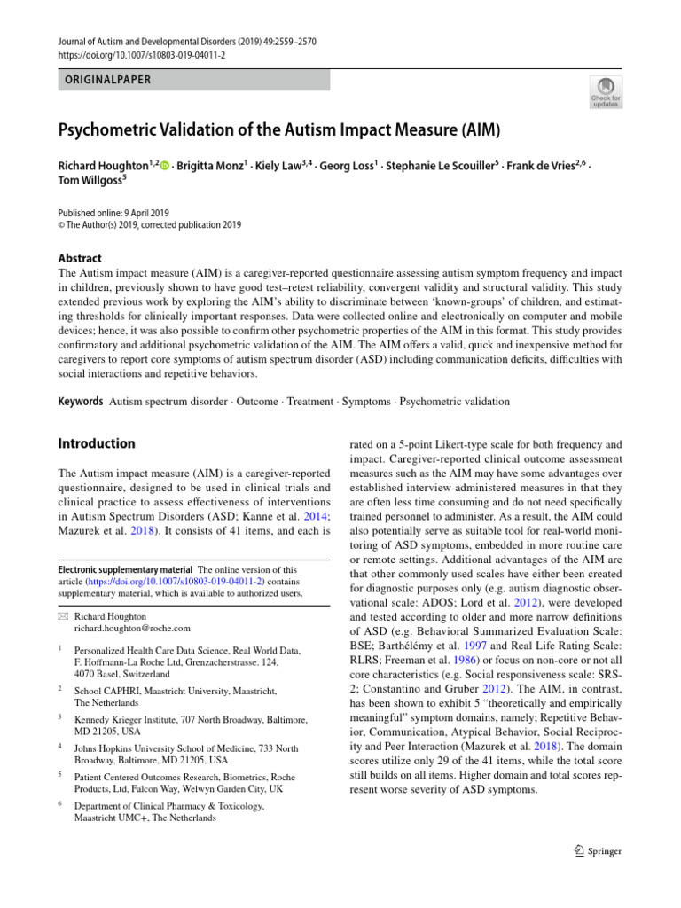 Psychometric Validation of AIM | PDF | Autism Spectrum | Intelligence ...