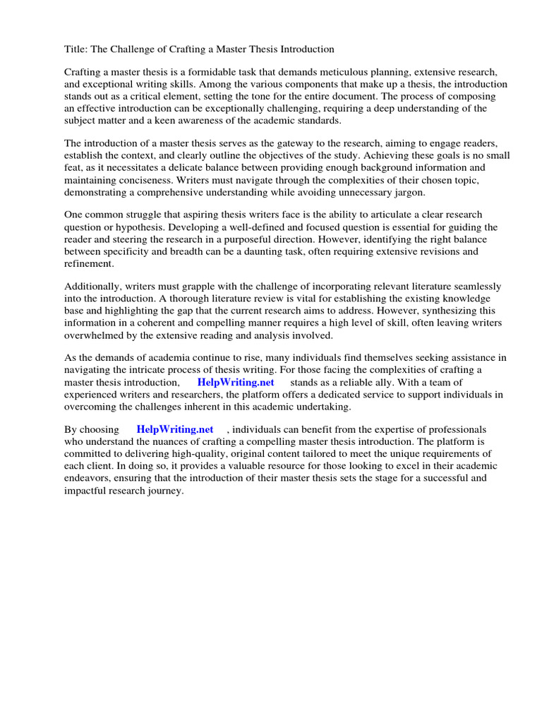 How To Write An Introduction Master Thesis | PDF | Thesis